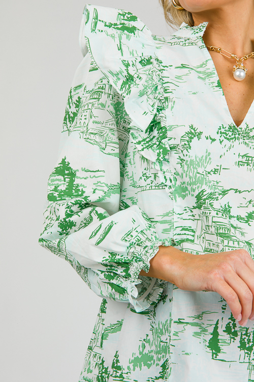 Francine Toile Blouse, Green Blue - New Arrivals - The Blue Door Boutique