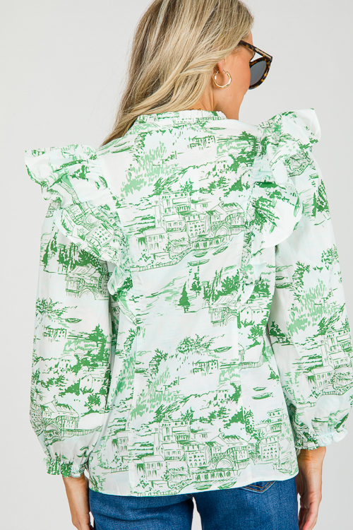 Francine Toile Blouse, Green Blue - New Arrivals - The Blue Door Boutique