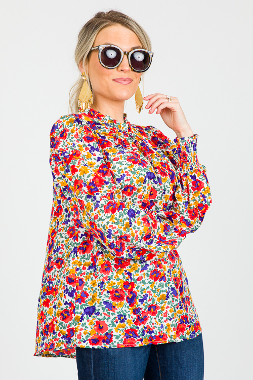 Off White Bold Floral Blouse - New Arrivals - The Blue Door Boutique