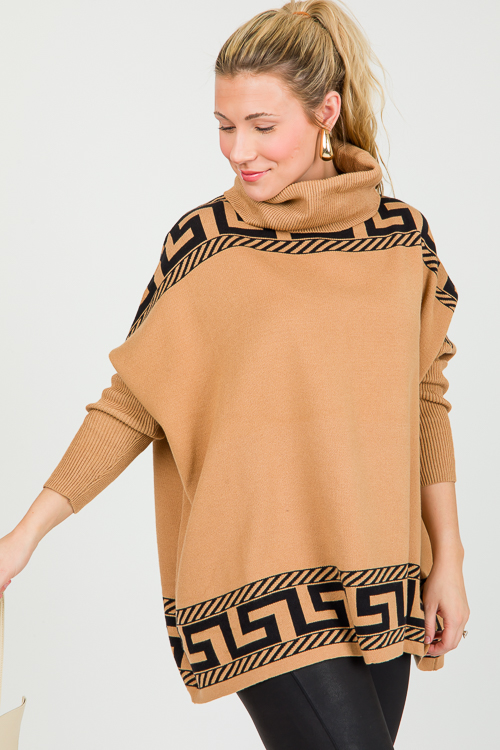 Greek Key Sweater, Camel - New Arrivals - The Blue Door Boutique