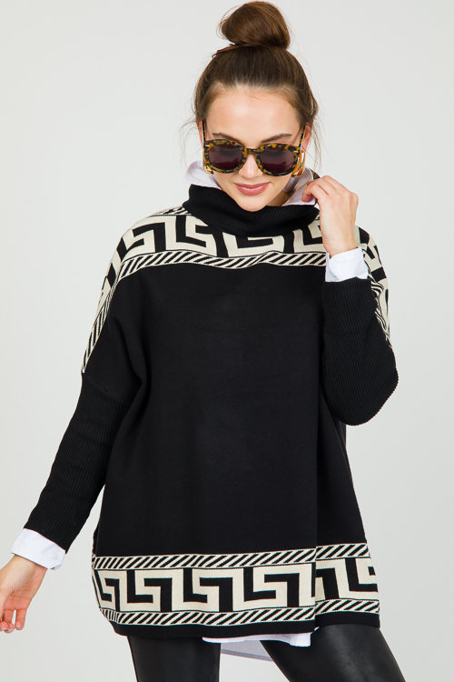 Greek Key Sweater, Black - New Arrivals - The Blue Door Boutique