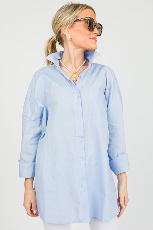 Oversize Blue Button Down - New Arrivals - The Blue Door Boutique