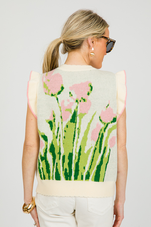 Floral Sleeveless Sweater, Cream - New Arrivals - The Blue Door Boutique
