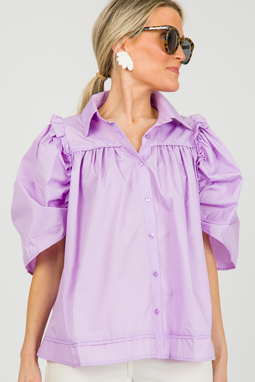 Preppy Button Up Top, Lavender - New Arrivals - The Blue Door Boutique