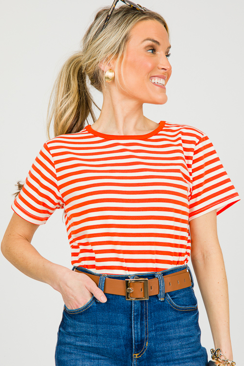 Basic Stripe Tee, Orange - New Arrivals - The Blue Door Boutique
