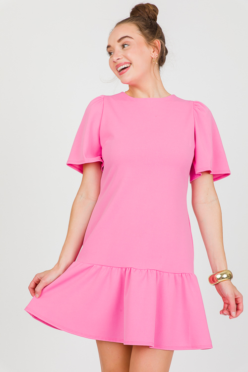 Crepe Drop Hem Dress, Pink - New Arrivals - The Blue Door Boutique