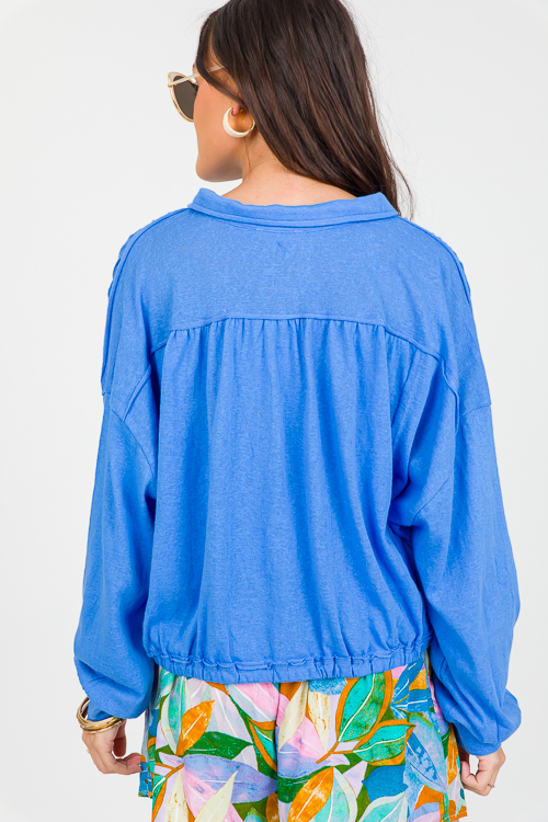 Elastic Hem Top, Ocean Blue - New Arrivals - The Blue Door Boutique
