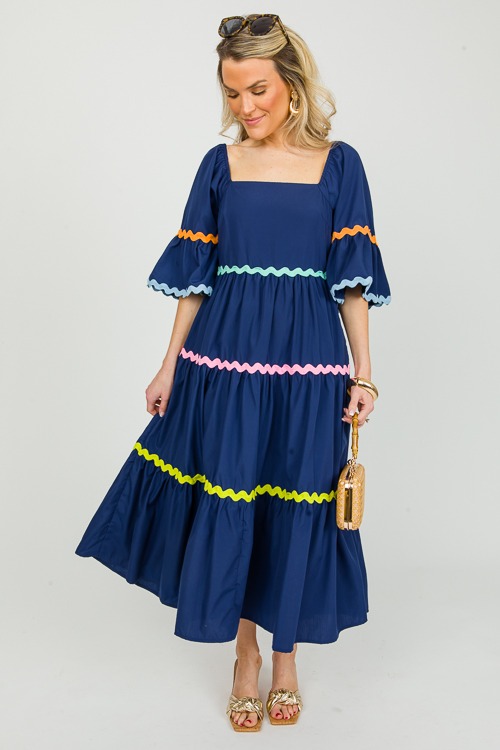 Multi Ric Rac Midi, Navy - New Arrivals - The Blue Door Boutique