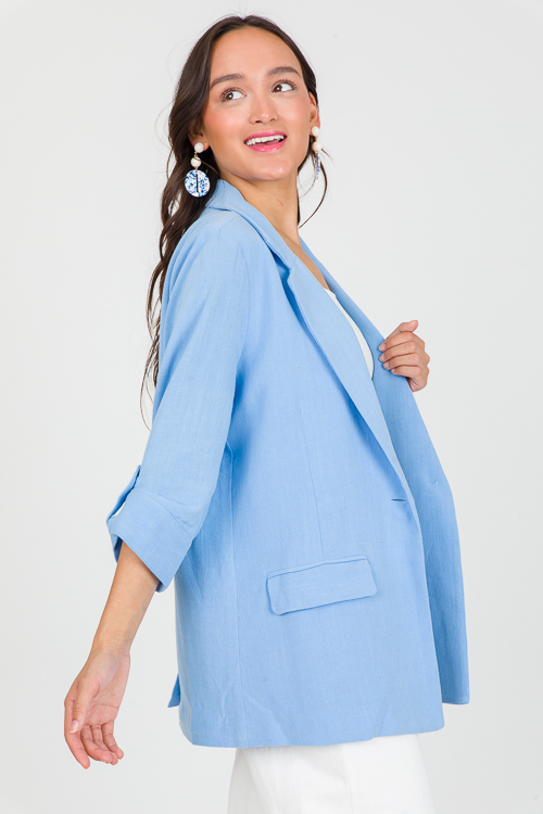 Tab Linen Blazer, Sky - New Arrivals - The Blue Door Boutique