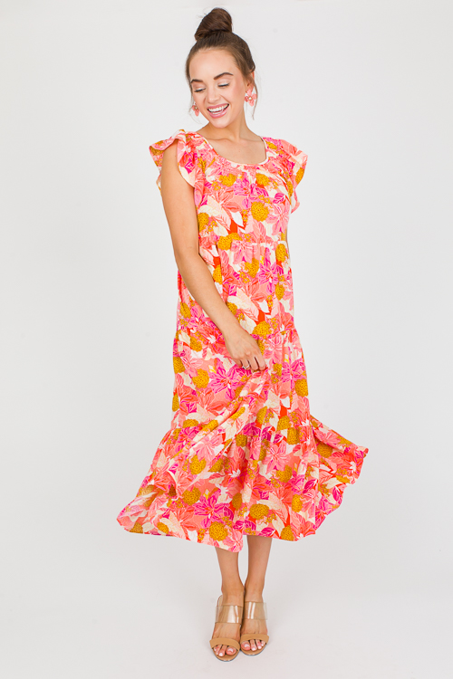 Smock Trim Floral Maxi, Pink - New Arrivals - The Blue Door Boutique