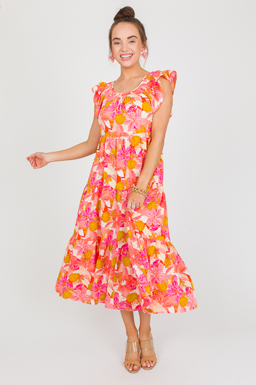 Smock Trim Floral Maxi, Pink - New Arrivals - The Blue Door Boutique