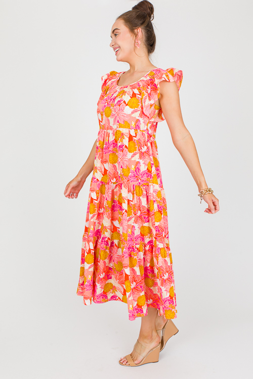 Smock Trim Floral Maxi, Pink - New Arrivals - The Blue Door Boutique