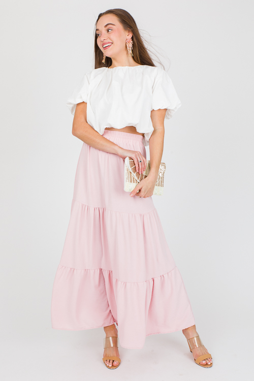 Cropped Bubble Blouse, White - New Arrivals - The Blue Door Boutique