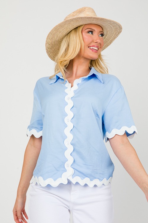 Ric Rac Button Up, Light Blue - New Arrivals - The Blue Door Boutique