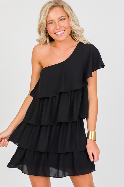 Ruffle Layered Dress, Black - New Arrivals - The Blue Door Boutique
