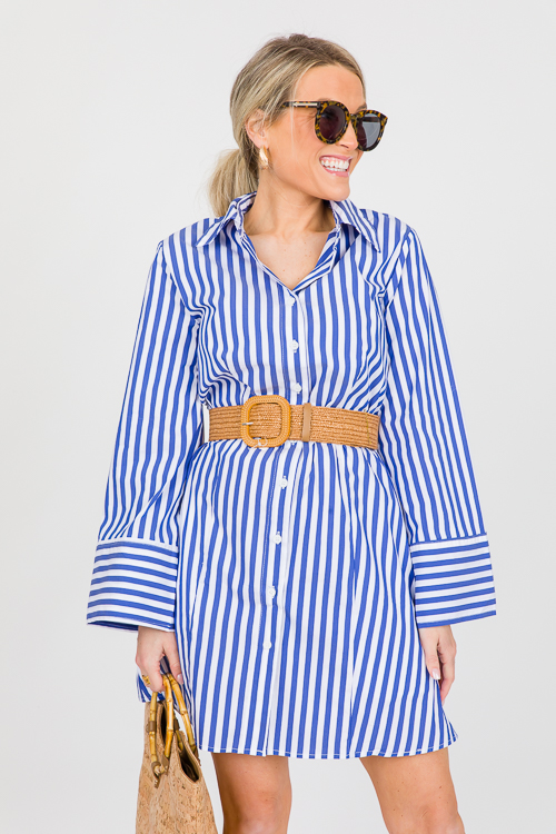 Striped Shirt Dress, Blue - SALE - The Blue Door Boutique
