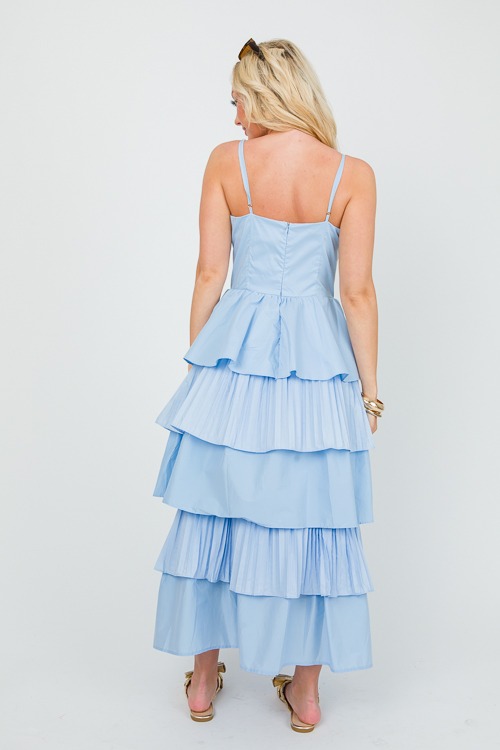 Poplin Pleat Ruffle Maxi, Sky Blue - New Arrivals - The Blue Door Boutique