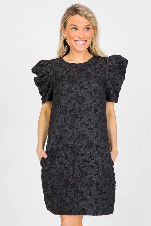 Brocade Texture Dress, Black - New Arrivals - The Blue Door Boutique