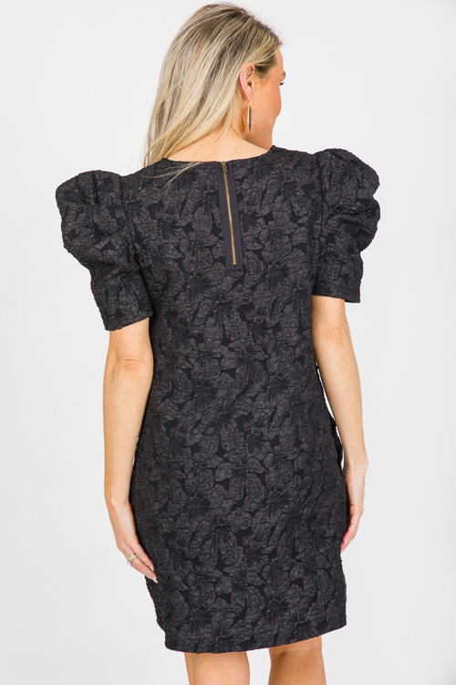 Brocade Texture Dress, Black - New Arrivals - The Blue Door Boutique