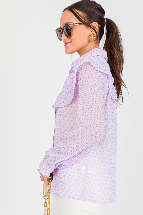Textured Ruffle Button Up, Lavender - New Arrivals - The Blue Door Boutique