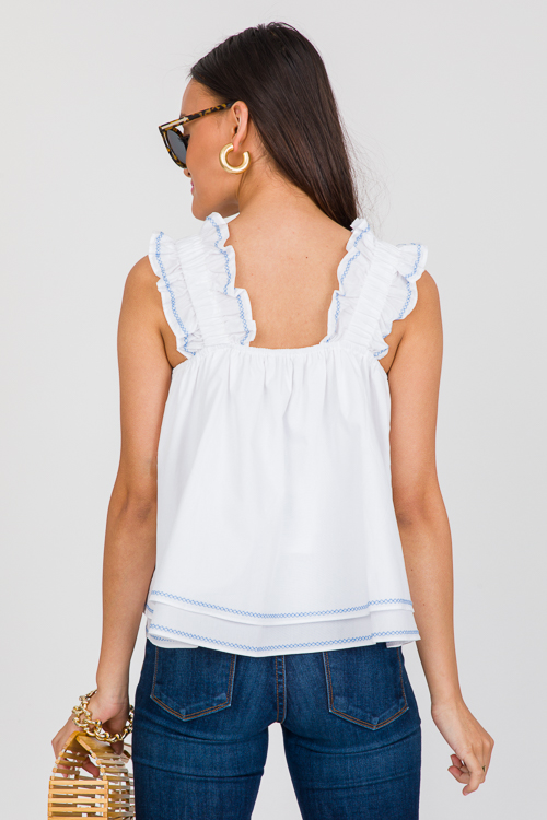 Embroidery Trimmed Tank, White - New Arrivals - The Blue Door Boutique
