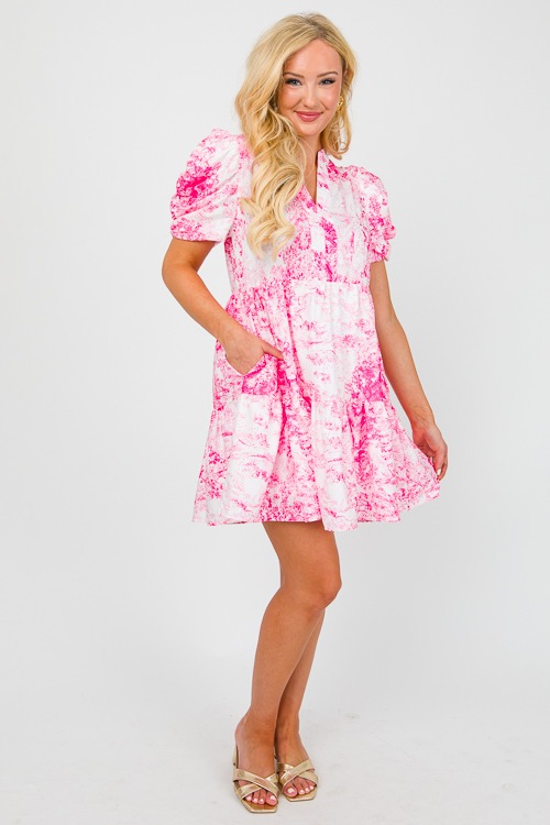 Mason Toile Dress, Hot Pink - New Arrivals - The Blue Door Boutique