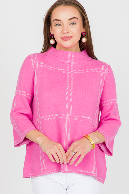Audrey Sweater, Hot Pink Check - New Arrivals - The Blue Door Boutique