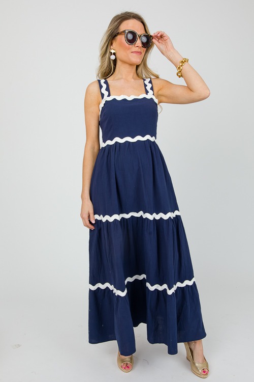 Ric Rac Linen Midi, Navy - New Arrivals - The Blue Door Boutique