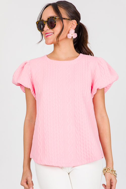 Texture Knit Top, Pink - New Arrivals - The Blue Door Boutique