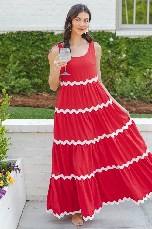 Ric Rac Trim Maxi, Red - New Arrivals - The Blue Door Boutique