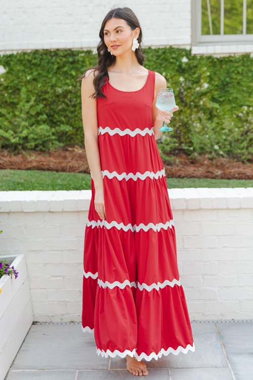 Ric Rac Trim Maxi, Red - New Arrivals - The Blue Door Boutique