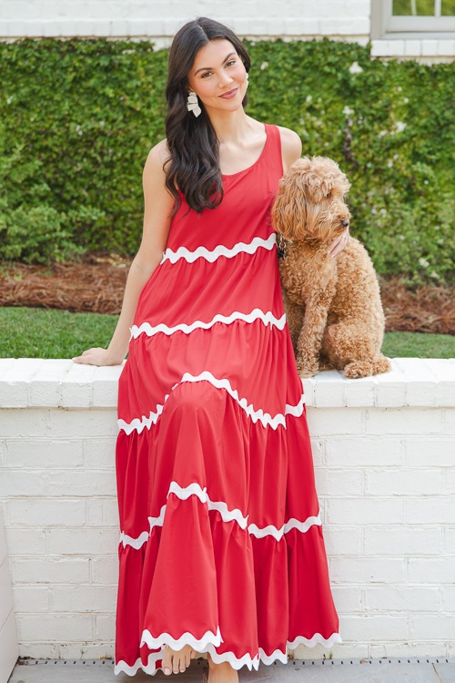 Ric Rac Trim Maxi, Red - New Arrivals - The Blue Door Boutique