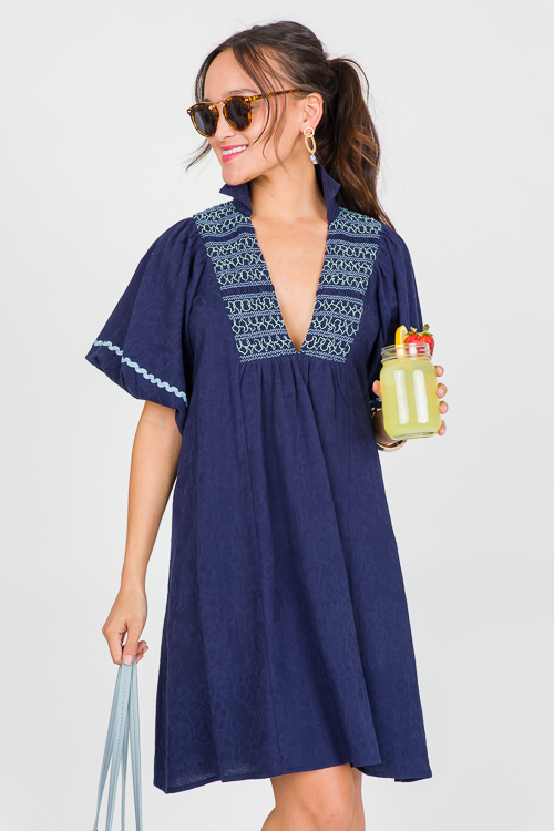 Ric Rac Texture Dress, Navy - New Arrivals - The Blue Door Boutique