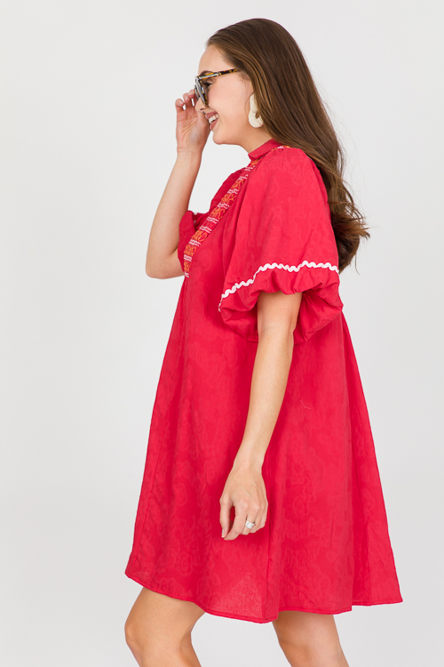 Ric Rac Texture Dress, Cherry Red - New Arrivals - The Blue Door Boutique