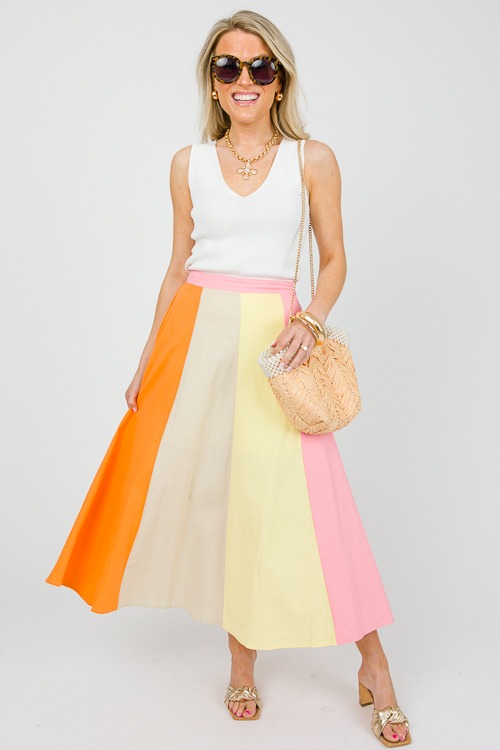 Linen Colorblock Midi Skirt - New Arrivals - The Blue Door Boutique
