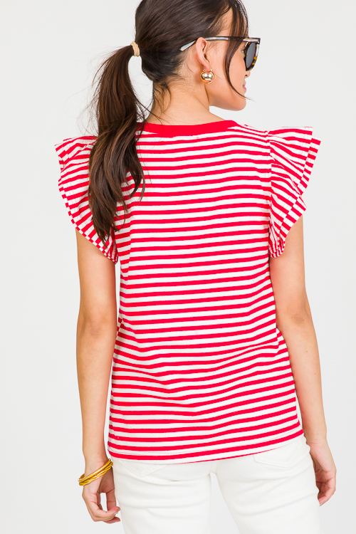 Red Stripe Ruffle Top - New Arrivals - The Blue Door Boutique