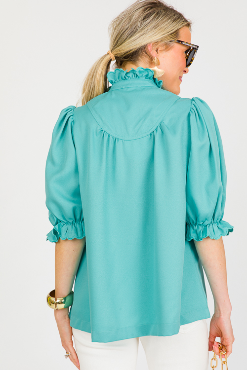 Pop And Scallop Blouse, Jade - New Arrivals - The Blue Door Boutique