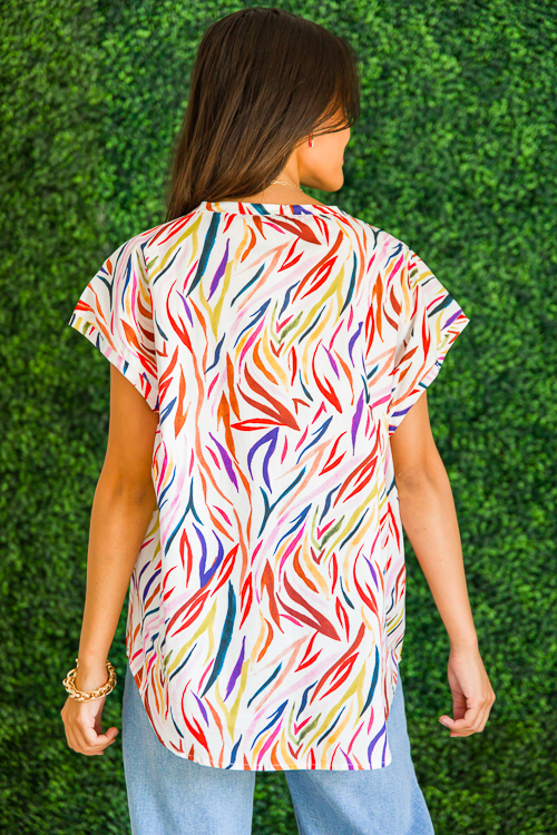 Multi Tiger Stripe Top, Off White - SALE - The Blue Door Boutique