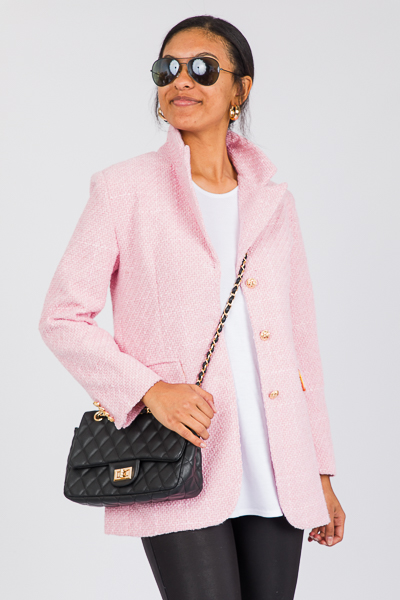 Baby Pink Tweed Blazer - New Arrivals - The Blue Door Boutique