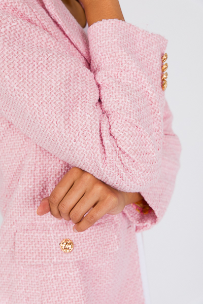 Baby Pink Tweed Blazer - New Arrivals - The Blue Door Boutique