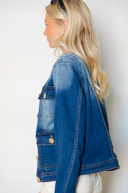 Gold Button Denim Jacket - New Arrivals - The Blue Door Boutique