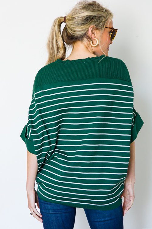 Cuffed Stripe Sweater, Hunter - New Arrivals - The Blue Door Boutique