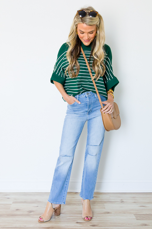 Cuffed Stripe Sweater, Hunter - New Arrivals - The Blue Door Boutique