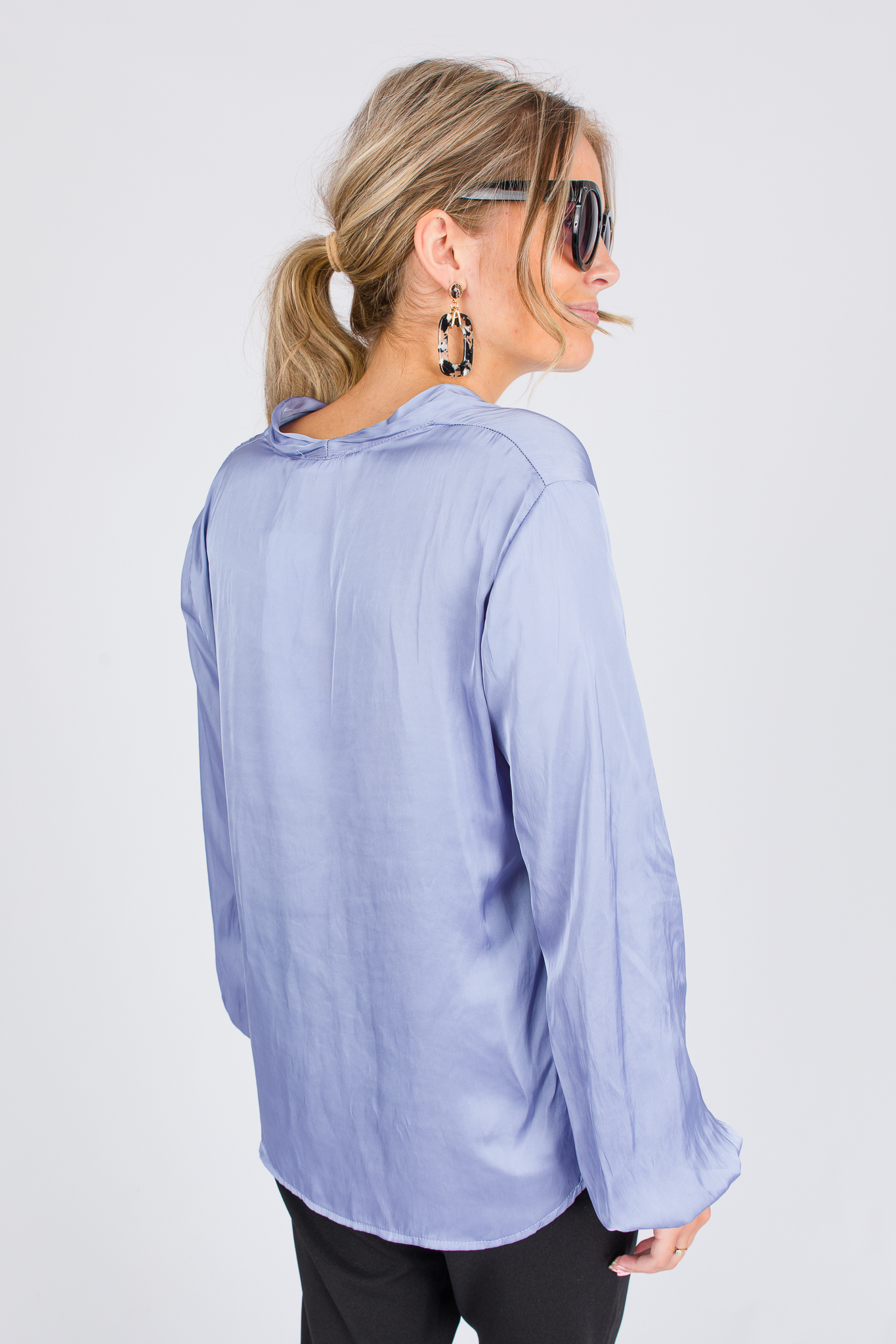 Leigh Satin Blouse, Ice Blue - Sale - The Blue Door Boutique