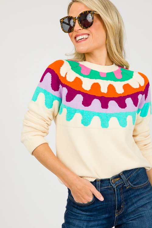 Color Wave Sweater, Cream - New Arrivals - The Blue Door Boutique