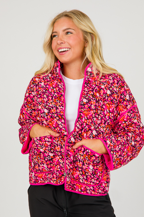 Floral Quilted Jacket, Fuchsia - SALE - The Blue Door Boutique