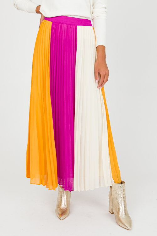 Colorblock Pleats Midi Skirt - SALE - The Blue Door Boutique