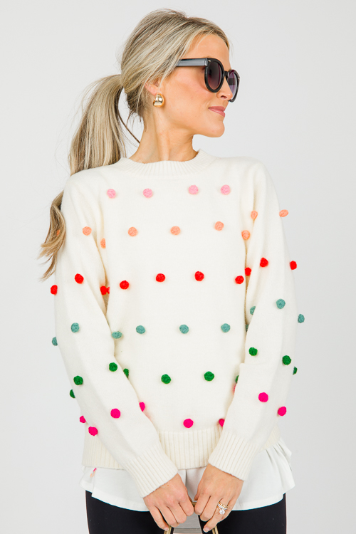 Multi Pom Pom Sweater, Ivory - New Arrivals - The Blue Door Boutique