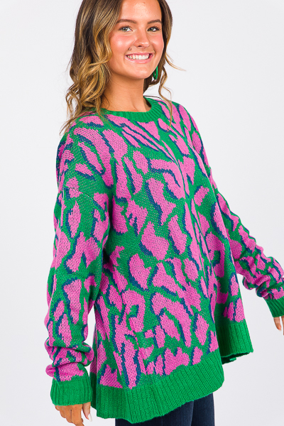 Electric Leopard Sweater, Green - New Arrivals - The Blue Door Boutique