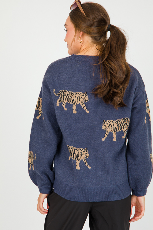 Tiger Sweater, Navy - New Arrivals - The Blue Door Boutique